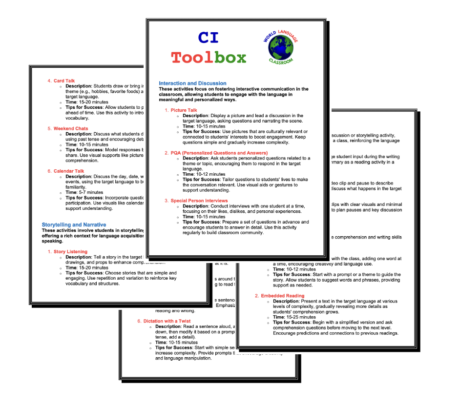 CI Toolbox; Activities from the WLC Podcast | World Language Classroom